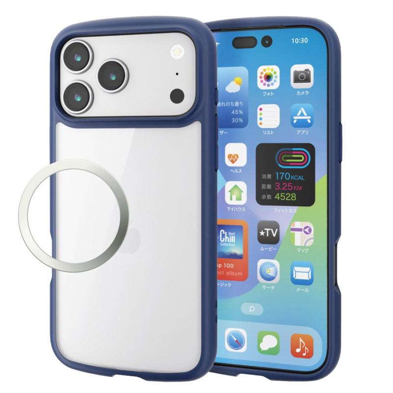 エレコム iPhone 17 Pro Max ケース カバー クリア 耐衝撃 衝撃吸収 ハイブリッド 薄型 軽量 ストラップホール付き 全周エアークッション ストラップホルダーシート付 TOUGH SLIM LITE ネイビー PM-A25...