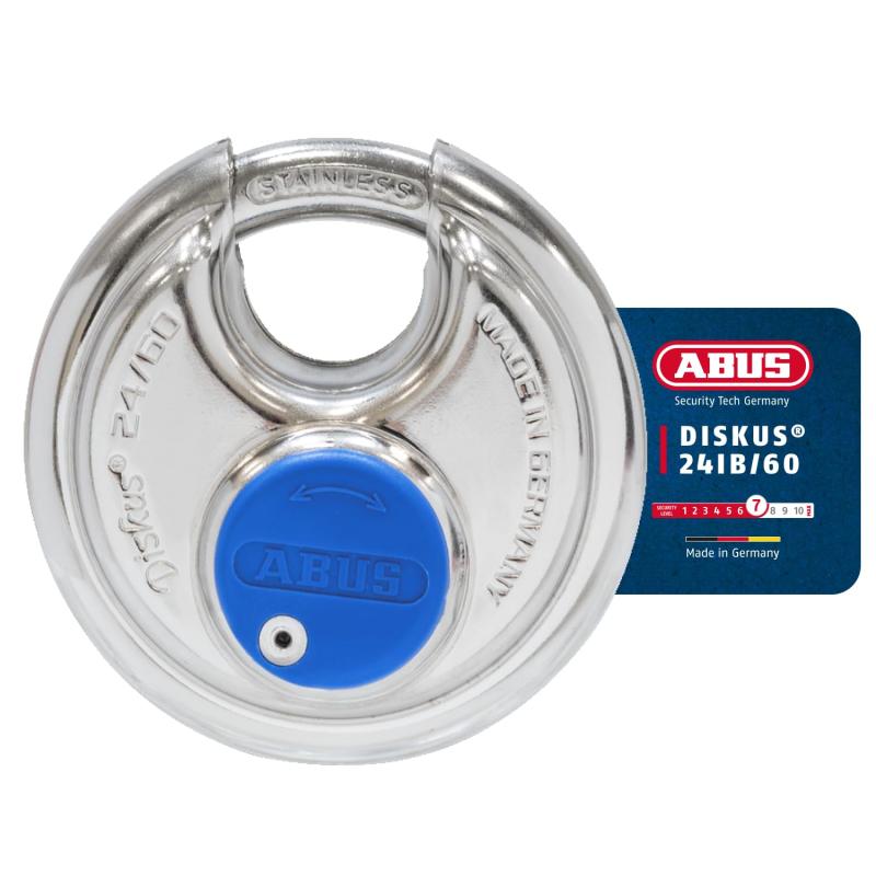 DISKUS 24IB/60直径:60mm重量:261gステンレススチール製ABUSの原点ともいえる南京錠のDiskus丈夫で耐衝撃性に優れた円盤型複数店舗にて販売をしておりますため、在庫データの更新が間に合わず、欠品にも関わらず、注文がで...