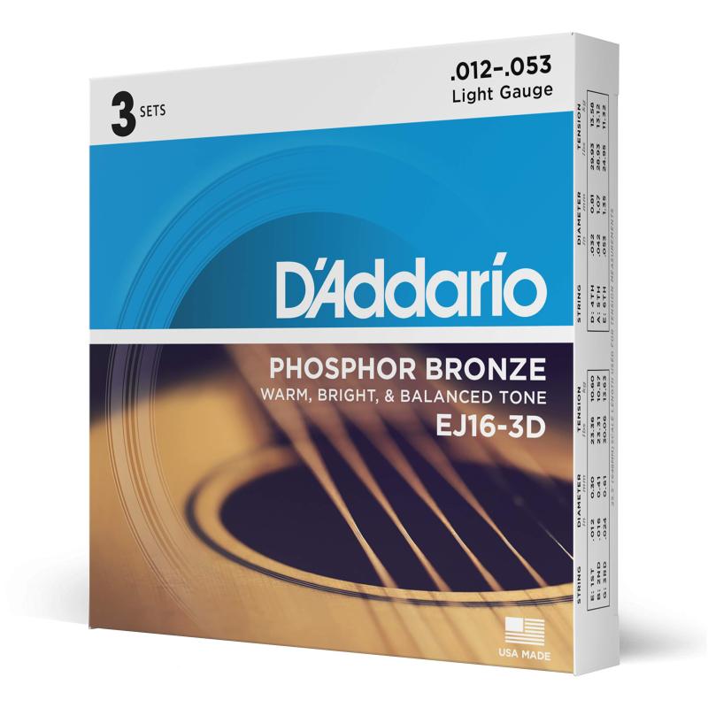 D'Addario ダダリオ アコースティックギター弦 Phosphor Bronze .012-.053 Light 3set入りパック EJ16-3D 1974年から生産が始まったフォスファーブロンズ弦。そのサウンドは世界中のアーティス...