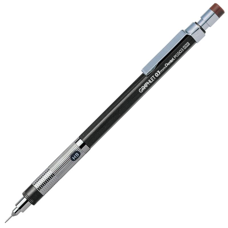 ぺんてる シャープペン グラフレット PG503-ED 0.3mm メタリックグレーサイズ:軸径 9mm ×奥行 8mm × 長さ 145mm重さ:10g芯径:0.3mm材質:軸:再生ABS グリップ:真鍮 クリップ:鉄 先金:真鍮、ABS...