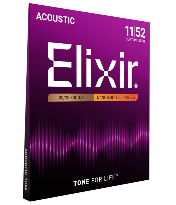 Elixir エリクサー アコースティックギター弦 NANOWEB 80/20ブロンズ Custom Light .011-.052#11027 エリクサー弦は特殊で高度なポリマーコーティング技術によって、弦を汗や体の油分、汚れから守り、腐...