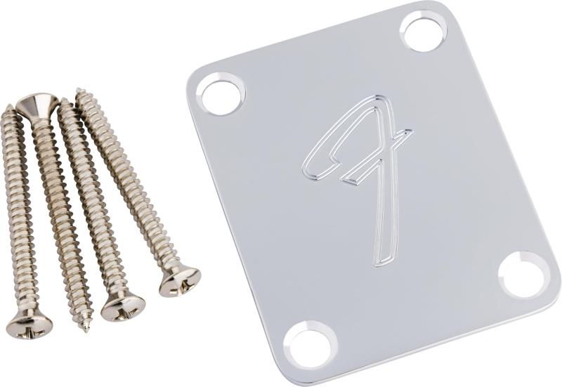 Fender パーツ 4-Bolt Vintage-Style Neck Plate "F" (Chrome)70年代ヴィンテージスタイルのネックプレート「F」ロゴの刻印入り取り付け用ネジ付きネックマウントネジを4本使用...