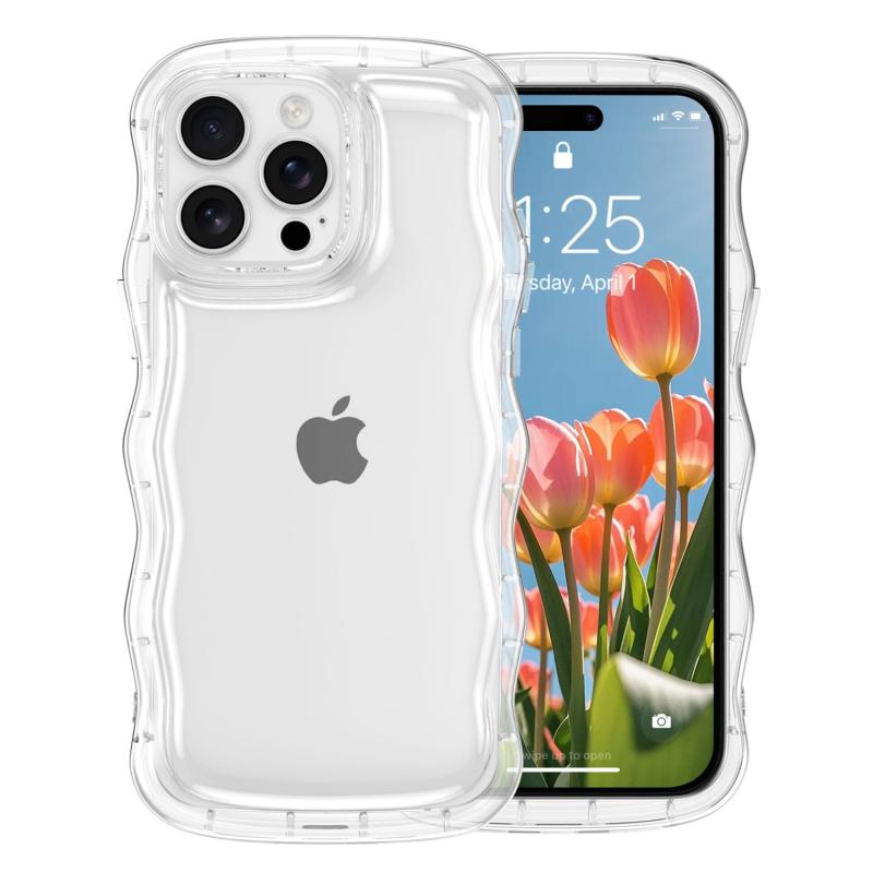 QLTYPRI 対応 iPhone 13 Pro ケース クリア TPUカバー ウェーブ おしゃれ 韓国 可愛い iphone13pro 用ケース アクスタ収納 透明 薄型 軽量 耐衝撃 スマホケース ワイヤレス充電対応 ストラップホール付...