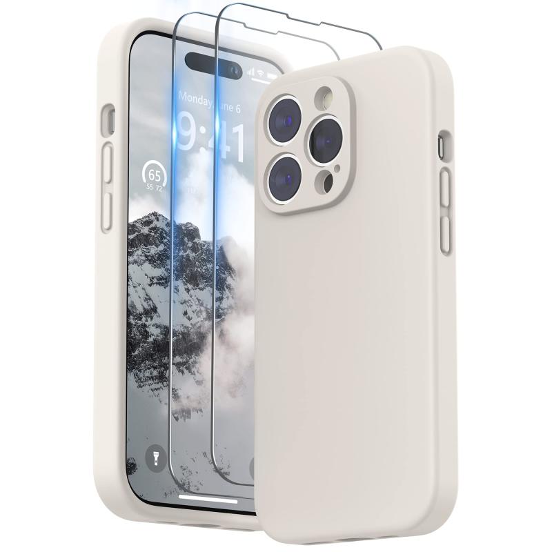 SURPHY iPhone14 pro用ケース シリコン,フィルム付き 6.1インチ対応(2022) iPhone14 プロ用シリコンケース（レンズの全面保護） 耐衝撃 超軽量 指紋防止 全面保護 iPhone14 pro用ソフトカバー (...