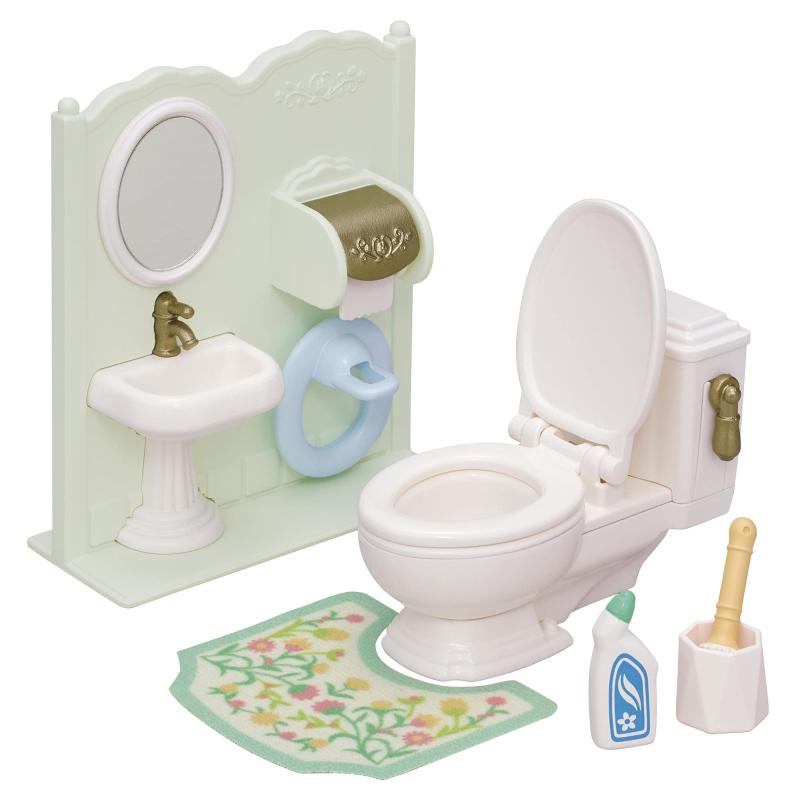 シルバニアファミリー 家具 【 トイレセット 】 カ-629 STマーク認証 3歳以上 おもちゃ ドールハウス Sylvanian Families エポック社 EPOCHトイレ、手洗い台、おそうじ道具、赤ちゃん用便座、トイレマットなどがつ...