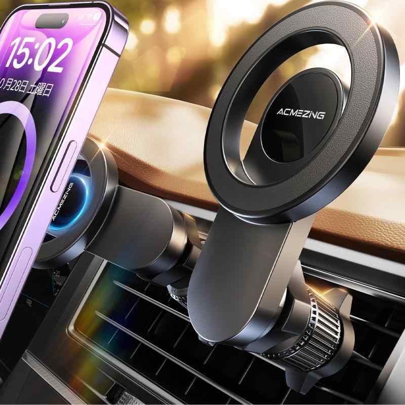 スマホホルダー 車 マグネット ACMEZING 車 スマホスタンド【史上の磁力&amp;強化金属フック】mag-safe カー用品【同業と比べて5倍以上の磁力·史上超強力な22個のN55磁石を搭載】ACMEZINGのスマホホルダー 車 マ...