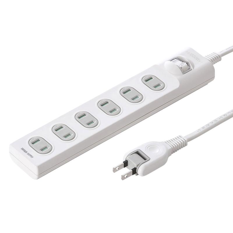 サンワサプライ 電源タップ 火災予防ホコリ防止シャッター 一括集中スイッチ スイングプラグ 2P・6個口 ホワイト 1m TAP-TSH61SWNホコリ防止シャッター、トラッキング火災予防の6個口集中スイッチ付安全タップです。差込口はホコリ...