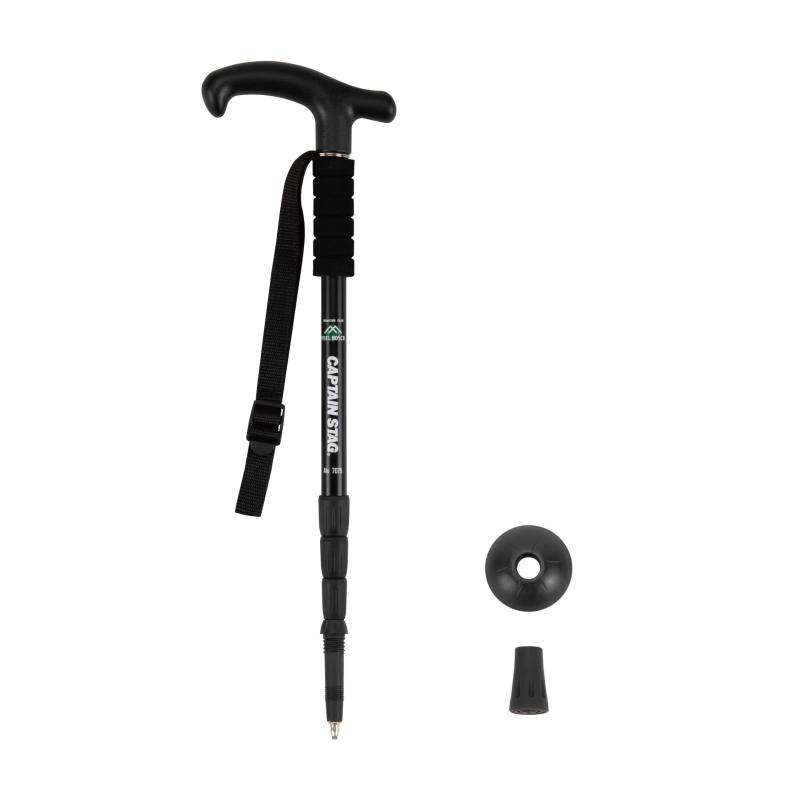 キャプテンスタッグ(CAPTAIN STAG) トレッキングポール トレッキングステッキ 4段 type2 コンパクト ピンロック式 T型グリップ ブラック UY-7099使用サイズ:(約)長さ85～95cm(4段)、収納サイズ:(約)46...