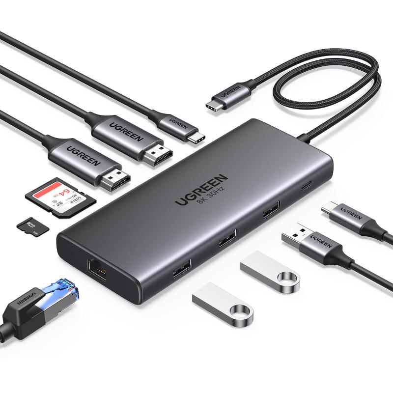 UGREEN Revodok Pro USB Cハブ 2HDMI拡張4K60Hz 5Gbpsデータ転送 100W充電 1GbpsLAN カードリーダー【10-in-1 USB C ドッキング ステーション】USB 3.2 Gen1 対応のU...