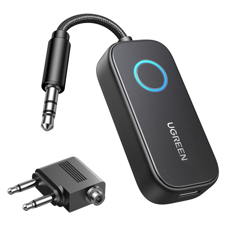 UGREEN トランスミッター＆レシーバー Bluetooth5.3 2-in-1 飛行機/車載/テレビ/ホーム 送信機&amp;受信機 SBC/AAC対応【 飛行機旅行の必需品】： UGREENのBluetooth 5.3トランスミッター...