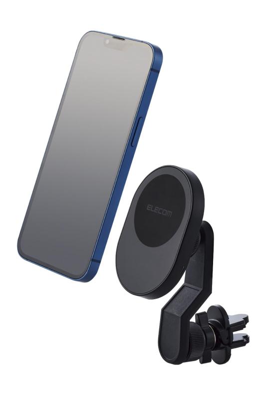 エレコム 車載ワイヤレス充電器 マグネット吸着 7.5W 5W 車載ホルダー スマホホルダー 車 エアコンクリップ式 エアコン吹き出し口用 [Magsafe対応iPhone 14/13/12 対応] ブラック W-QC11BKMagSafe...