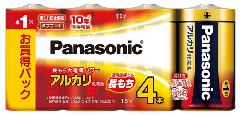 パナソニック アルカリ乾電池　単1　4個パック商品名：[N アルカリ単1 4P LR20XJ／4SW]　が1個セットです。メーカーが最新のパッケージに変更した場合、新しいパッケージで届く場合がございますのでご了承の上ご注文くださいませ。複数...