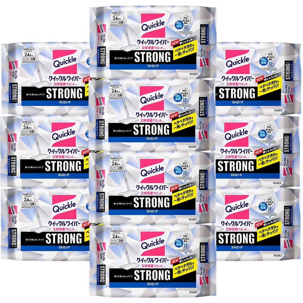 サイズ：24シート (x 10)◆商品名：クイックル 【ケース販売】ワイパー フロア用掃除道具 立体吸着ウエットシート ストロング ガンコな油汚れ対応 24枚 ×10個商品サイズ(幅×奥行×高さ):39.8×23.6×23.5内容量:240...