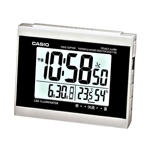 【ブランド名】カシオ【シリーズ名】カシオクロック【商品番号】DQD-710J-8JF【種類】置き時計【カラー】シルバー：DQD-710J-8JF【仕様】電波時計 日本全国対応温度計測湿度計測快適度インジケーターダブル電子音アラームスヌーズブ...