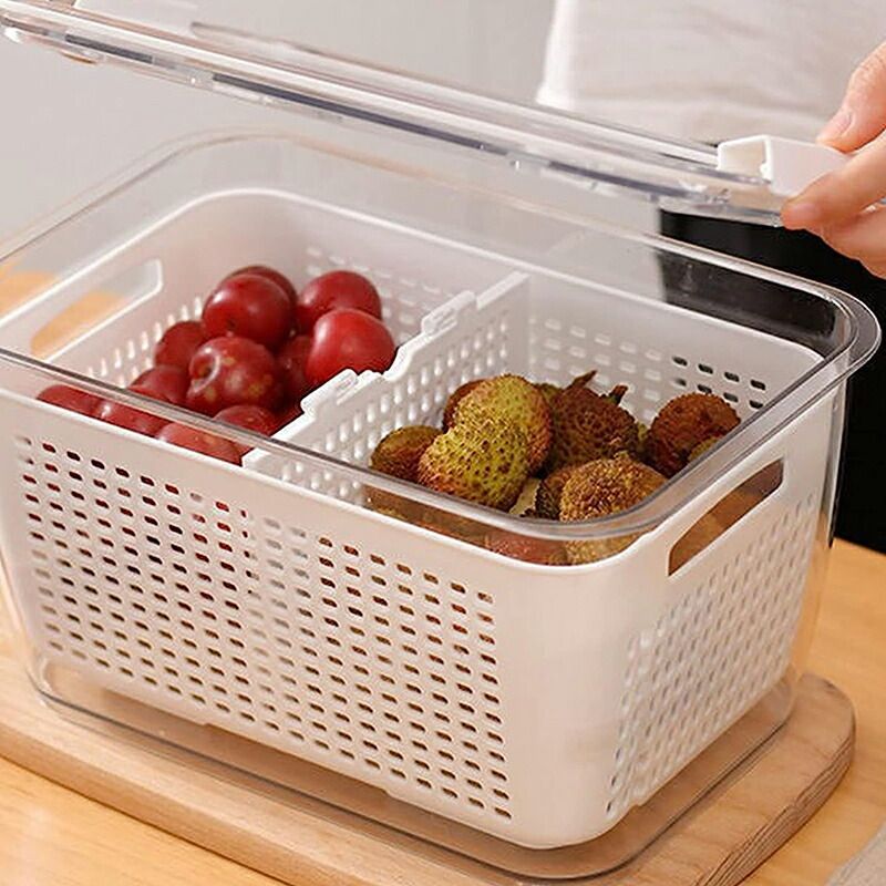 冷蔵庫 収納ケース 野菜水切り器 冷蔵庫収納用フレッシュボックス 蓋つき 多機能 食品収納ボックス き キッチン収納 環境にやさしいサラダ収納容器 通気穴付き 野菜フルーツチーズ用 無臭・無味の棚付きキッチン冷蔵庫オーガナイザーで、ご家族み...