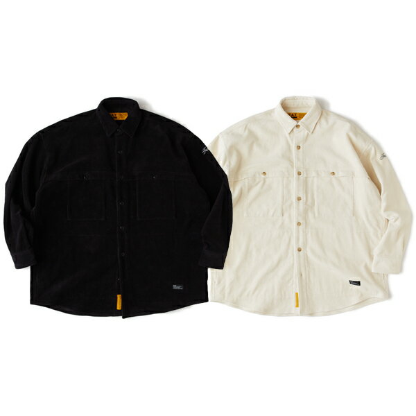 ■FAT/エフエーティー アイテムコメント 程よい肉感のコーデュロイ素材を使用した、通常よりも身幅・肩幅にゆとりをもたせたBIGシルエットシャツ。ハンティングディテールを採用した胸フラップポケットや腰ポケットを備え、パーカーやニットの上から...