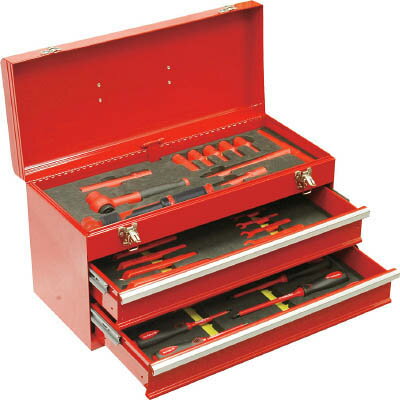 ■IEC60900規格品です。■Tech-EVシリーズのフルセットです。■低電圧作業、及び電気自動車(HV)やハイブリット自動車のバッテリーの脱着や板金作業など様々な作業に対応できるセットです。■2段式工具箱と専用型抜きフォーム付です。TE...