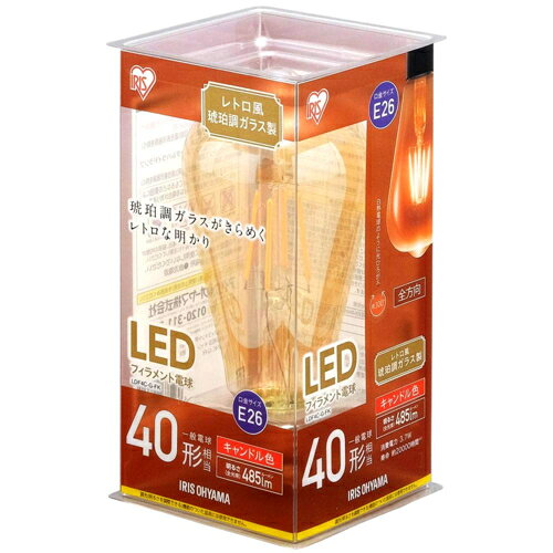 ■白熱電球のように光が広がる■約20000時間取り替え不要■密閉形器具にも対応LDF4CGFKW数：3.7W全光束：485lm定格寿命：20000時間定格入力電圧：100V定格入力電流：0.06A口金：E26光色：キャンドル色色温度：-K発...