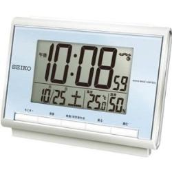 ■電子音目覚まし■電波修正機能「電波時計」■ダンダントーンアラーム■温湿度表示SQ698L■枠材 プラスチック枠 薄青パール■前面：ガラス■サイズ・重さ 83x120x48mm 230g■電池 単3(マンガン)×2(電池寿命約1年間)■機能...
