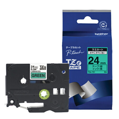 【対応機種】PT-D600・PT-P700・PT-P750W・PT-P900W・PT-P950NWTZE751テープ色：緑文字：黒ラベル幅：24mmラベルの長さ：8mピータッチ ラベルライター用 ラミネートテープ
