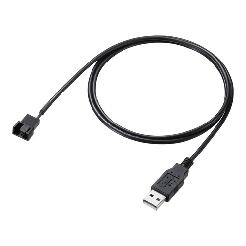 TKPWFAN6コネクタ：ファン用(4pin・3pin)オス-USB Aコネクタ オスケーブル長：0.9m重量：26g12VDCファンをUSB電源動作させる昇圧回路内蔵ケーブル