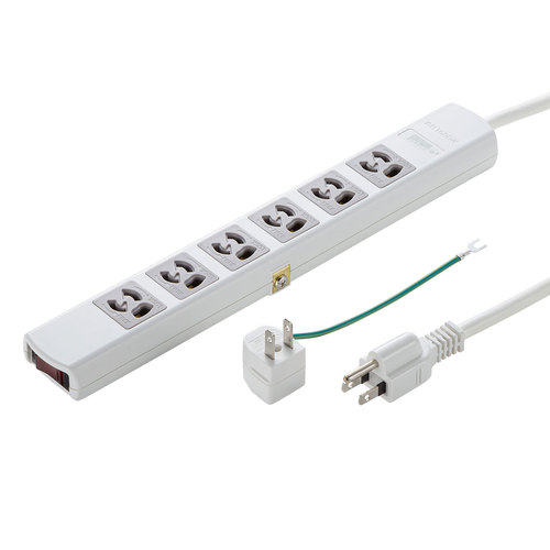 TAPSP36MG3カラー：ホワイト定格容量：15A・125V(1500Wまで)プラグ：3P(3P→2P変換アダプタ付き)差込口：3P・6個口差込口間隔：35mmアースコード長：150mmコード：HVCTF 1.5平方ミリメートル×2芯+0...