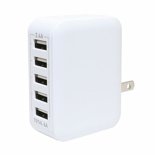 ■5ポート合計最大出力6A出力■スマートIC搭載で効率よく充電可能■コンパクト軽量設計■隣のポートをふさがない薄型設計■各端子の出力を2.4Aまでに制御IPA60U2WHサイズ：約幅26mm×高さ67mm×奥行51mm重量：約88gUSBポ...