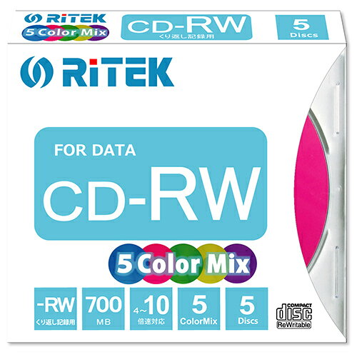 ■繰り返し記録用・-RW■4〜10倍速対応■記憶容量 700MBCDRW700MIX5PA用途：データ用フォーマット：CD-RW記録層：-ディスク外径：12記録容量：700MB枚数：5枚対応速度(最大)：10倍速レーベル　タイプ：カラー　イ...