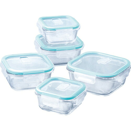 ■角型320ml（約11.7×11.7×5.9cm・320ml）×2、角型520ml（約13.9×13.9×6.2cm・520ml）×2、角型800ml（約15.4×15.4×6.9cm・800ml）×1■オーブンレンジ・電子レンジ可（本体...