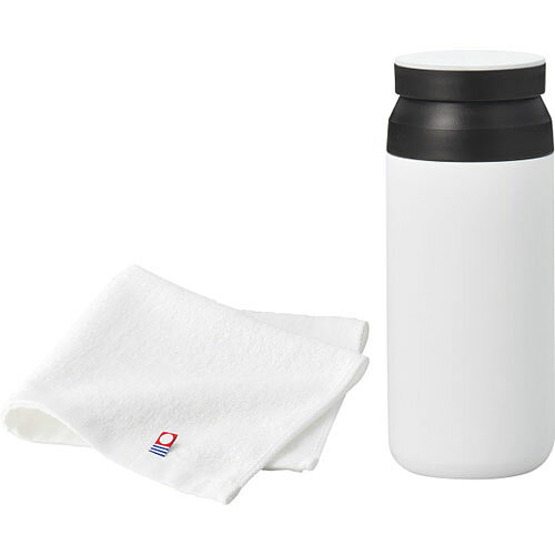 ■ボトル（容量＝約350ml）・ウオッシュタオル各1サーモボトルと今治タオルのセットです。ボトルは真空二重構造になっており飲み頃温度をキープします。　