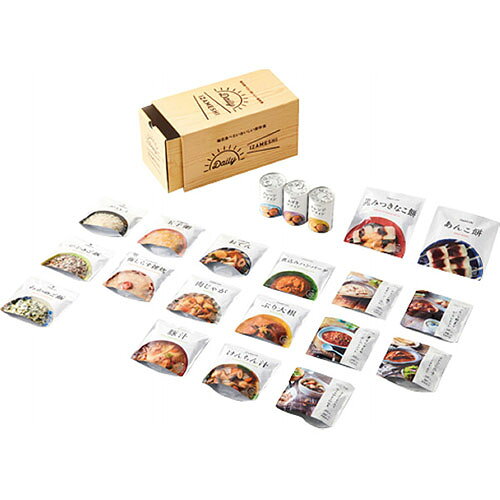 ■ごはん・ひじきご飯・わかめご飯各100g×各1、玉子粥360g・梅しらす雑炊360g・おでん330g・肉じゃが200g・まんぞく豚汁（レトルト）300g・ぶり大根200g・煮込みハンバーグ（豚肉・牛肉使用）190g・けんちん汁（レトルト）...