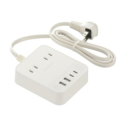 ■PD対応、Type-Cポート最大30Wで急速充電■USB差込口 Type-C×2、Type-A×2、USB TOTAL5.4A■AC出力合計1400Wまで■Lプラグ(耐トラッキング絶縁カバー付)で壁に沿ってすっきり配線■導線の二重被ふくコ...