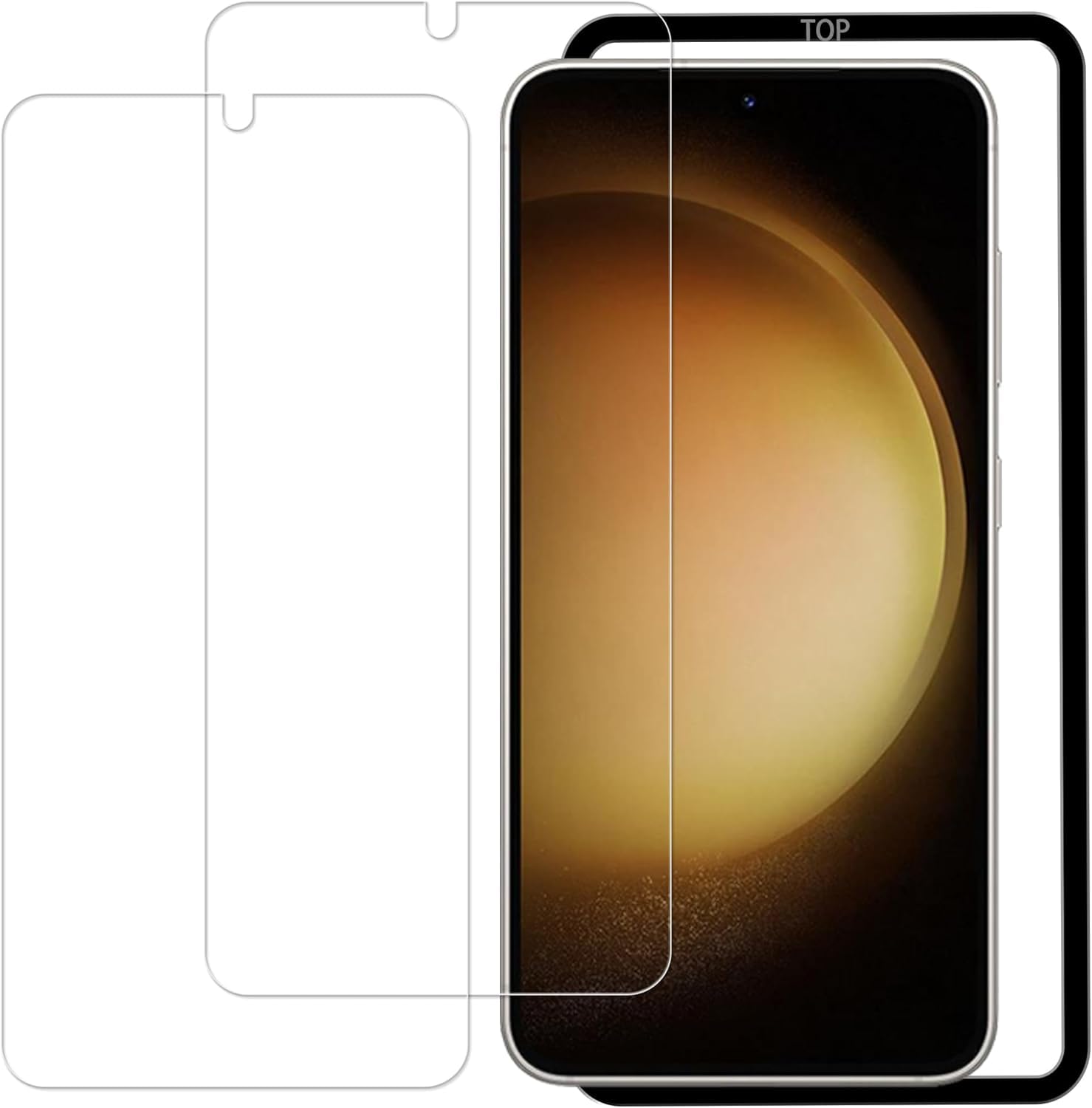 ・対応機種:Galaxy S23 (SC-51D / SCG19) ・セット内容:ガラスフィルム2枚、ガイド枠1枚 ・素材:日本硝子素材 ・機能:飛散防止加工、指紋防止加工、高透過率、自然吸着