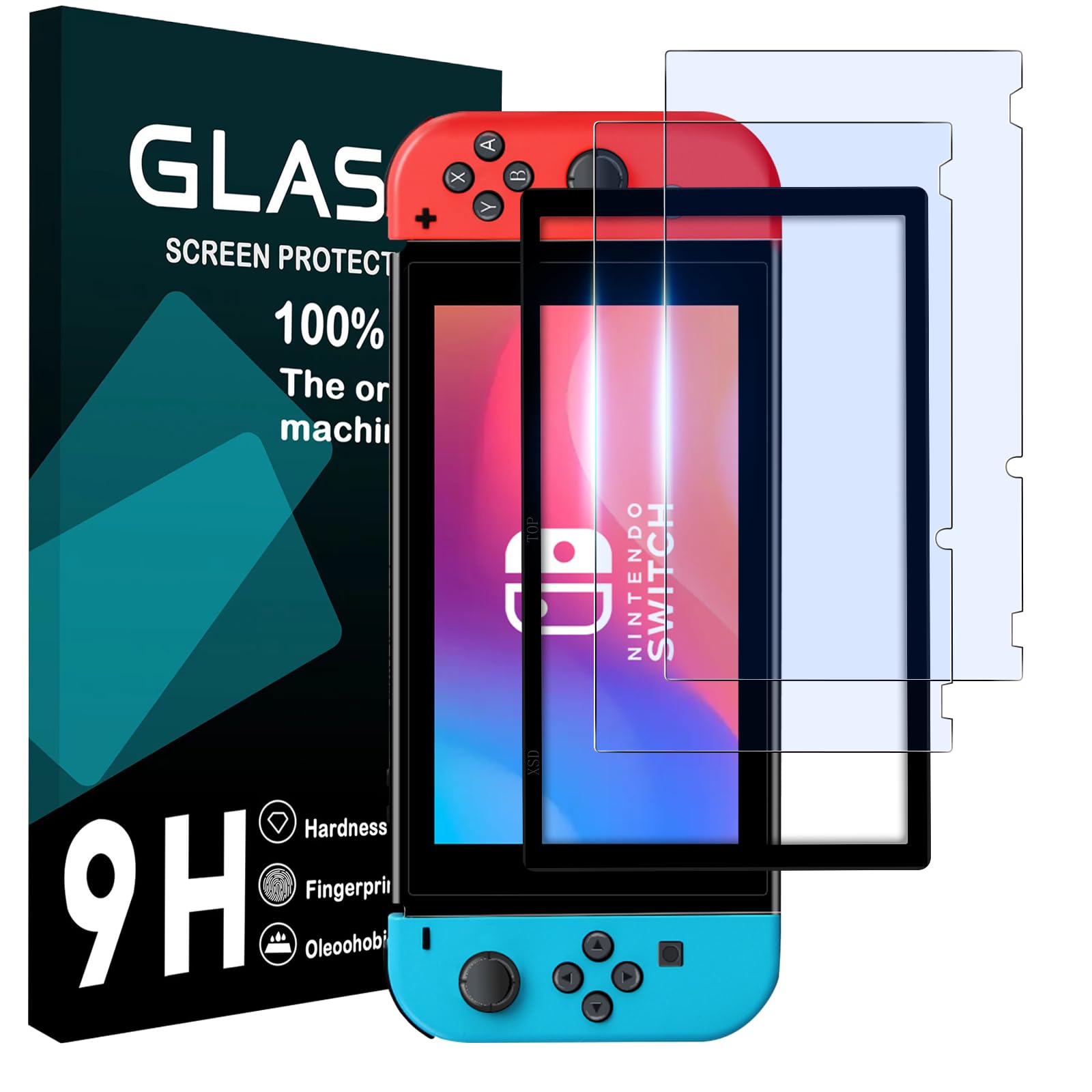 ・対応機種:Switch ・セット内容:ガラスフィルム2枚、ガイド枠1枚 ・素材:AGC旭硝子製ガラス ・硬度:9H ・焼入れ処理時間:4.5時間以上 ・エッジ加工:2.5D丸みエッジ加工 ・ブルーライトカット率:93% ・透過率:99%超