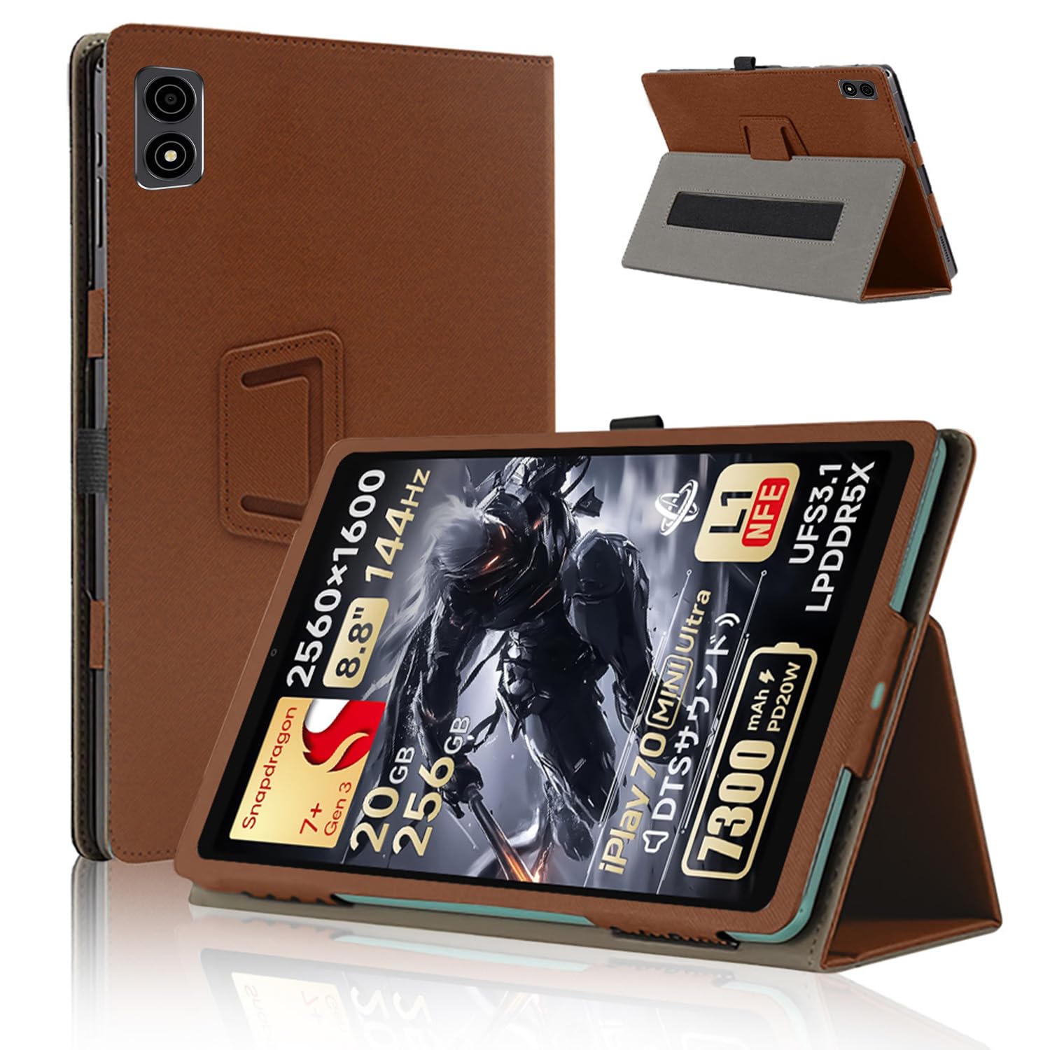 ・対応機種:ALLDOCUBE iPlay 70 mini Ultra ・サイズ:8.8インチ ・素材:PU、マイクロファイバー ・機能:360°全面保護、二つ折りスタンド機能、多視角調整、磁気吸着、ペンホルダー付き、ハンドストラップ付き、...