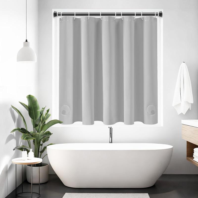 AooHome シャワーカーテン 小窓 ホワイト 100%防水 PEVA 保温 防寒 防カビ加工 110cm丈 100cm幅 バスカーテン ユニットバス 浴室 北欧 清潔 フック付き 取付簡単