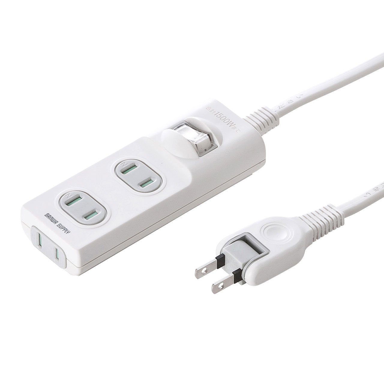 ・カラー:ホワイト ・定格容量:15A・125V(1500Wまで) ・電源コード:3m ・プラグ仕様:2P・スイングプラグ(トラッキング火災予防絶縁キャップ付き)