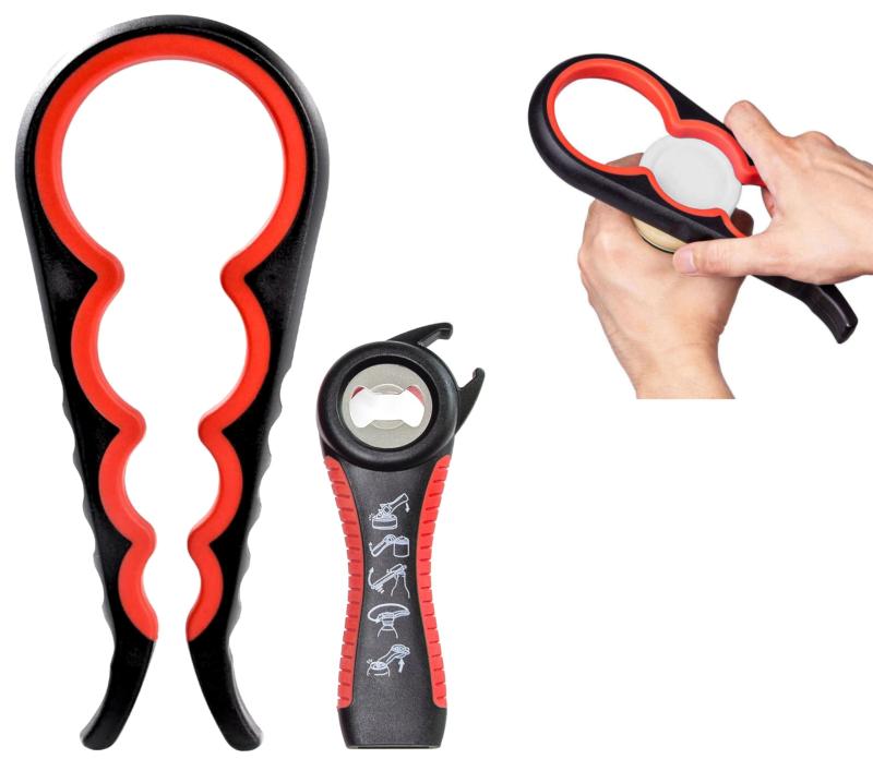 ジャー オープナー 瓶 ふた開け テコの原理 楽ちん 簡単 ボトル オープナー 蓋開け プルトップ 缶 プルタブ開け 栓抜き 5in1 多機能 マルチツール 装備多機能 マルチツール