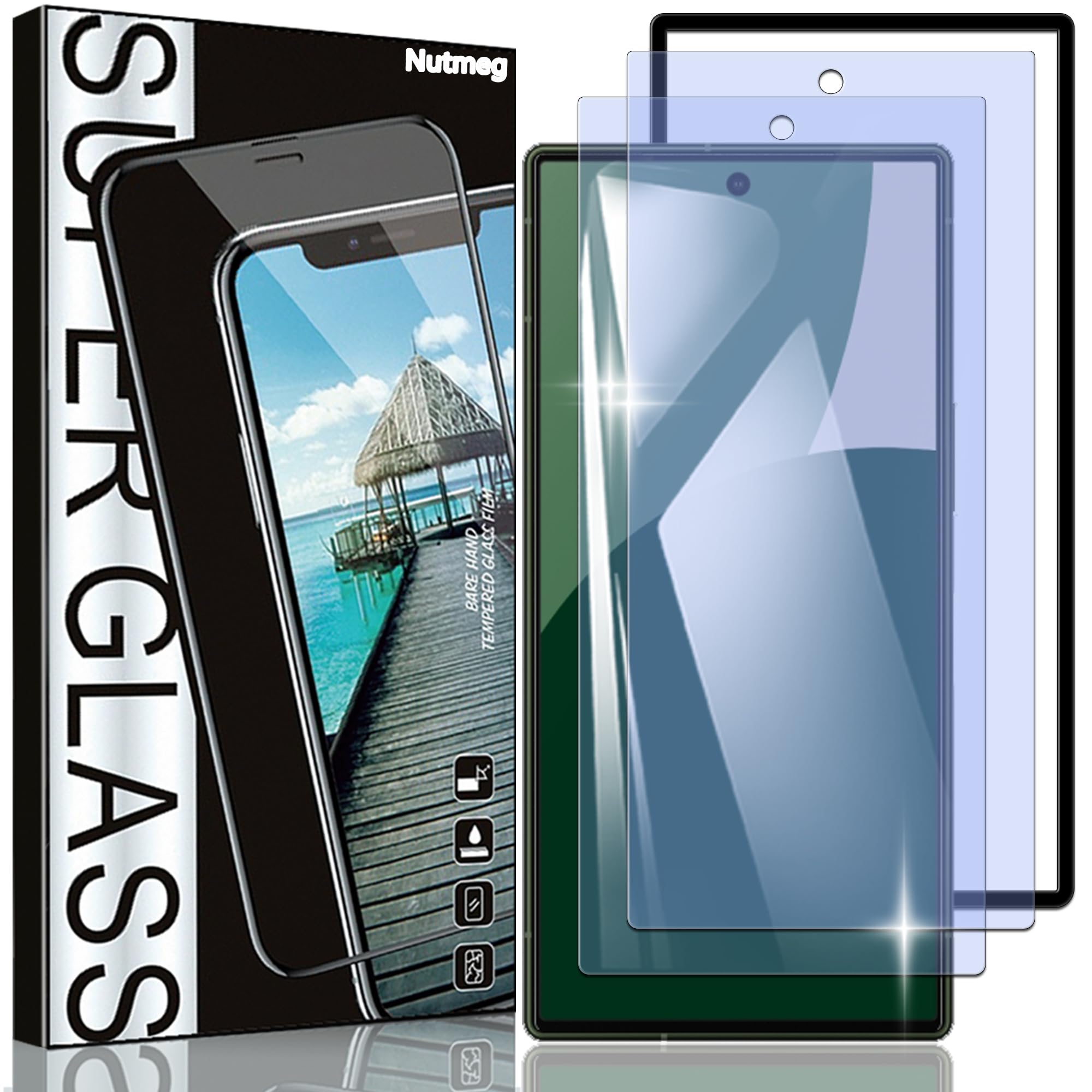 ・対応機種:AQUOS R9 / AQUOS R10 (SH-51E/SH-51F) ・セット内容:2枚入り、ガイド枠付き ・素材:日本旭硝子製強化ガラス ・ブルーライトカット率:93% ・硬度:9H ・機能:飛散防止、疎水性、撥油性、高透...