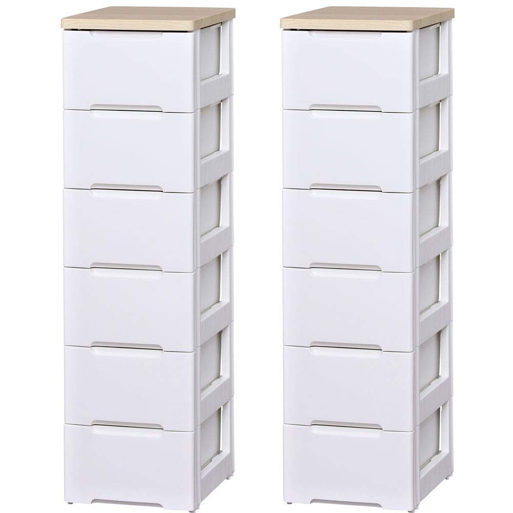 ・商品サイズ:幅約32.4×奥行約41×高さ約119cm ・耐荷重:天板約10kg、引出約2kg、全体約22kg ・主要材質:天板/合成樹脂化粧繊維板(塩化ビニール・MDF)、本体・引出/ポリプロピレン、前パネル/スチロール樹脂