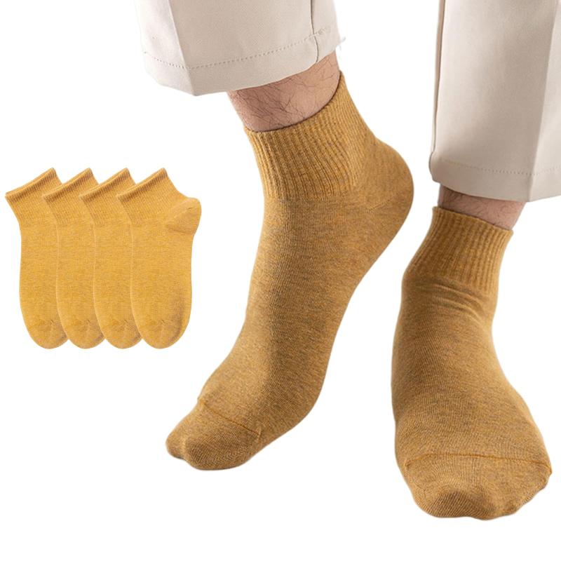 [EXGOX] 靴下 メンズ 綿 無地 ショートソックス くるぶしソックス 薄手 抗菌 防臭 吸汗 通気性 春夏秋 四季適用 シンプル 日常着 カジュアル スポーツ(フリーサイズ、4足セット)