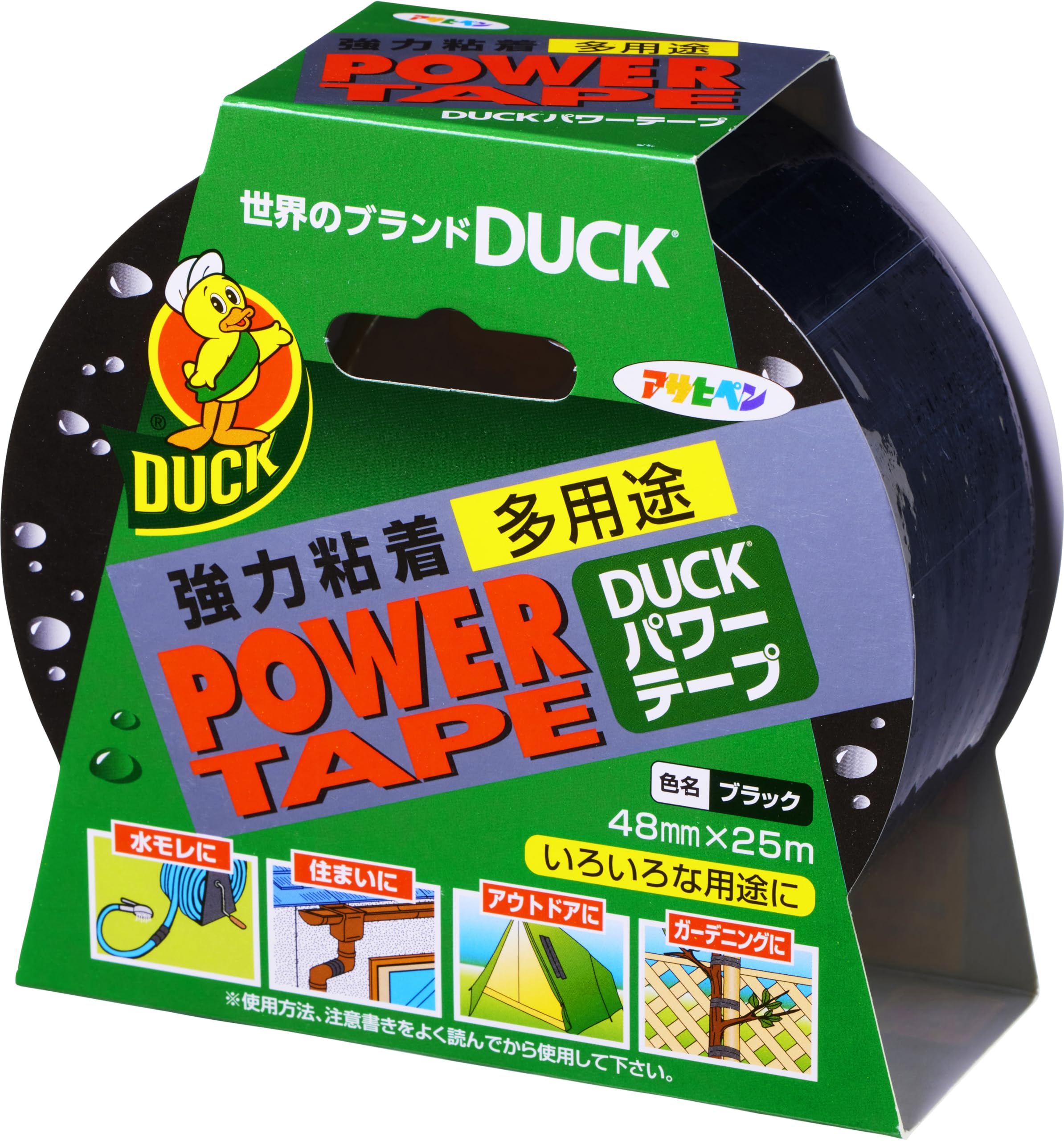 ・サイズ:幅48mm×長さ25m ・素材:ポリエチレンフィルム、ポリエステルメッシュ、天然ゴム系粘着剤 ・機能:強力、丈夫、強粘着、耐水性、防水性、手で切断可能、のり残りしにくい
