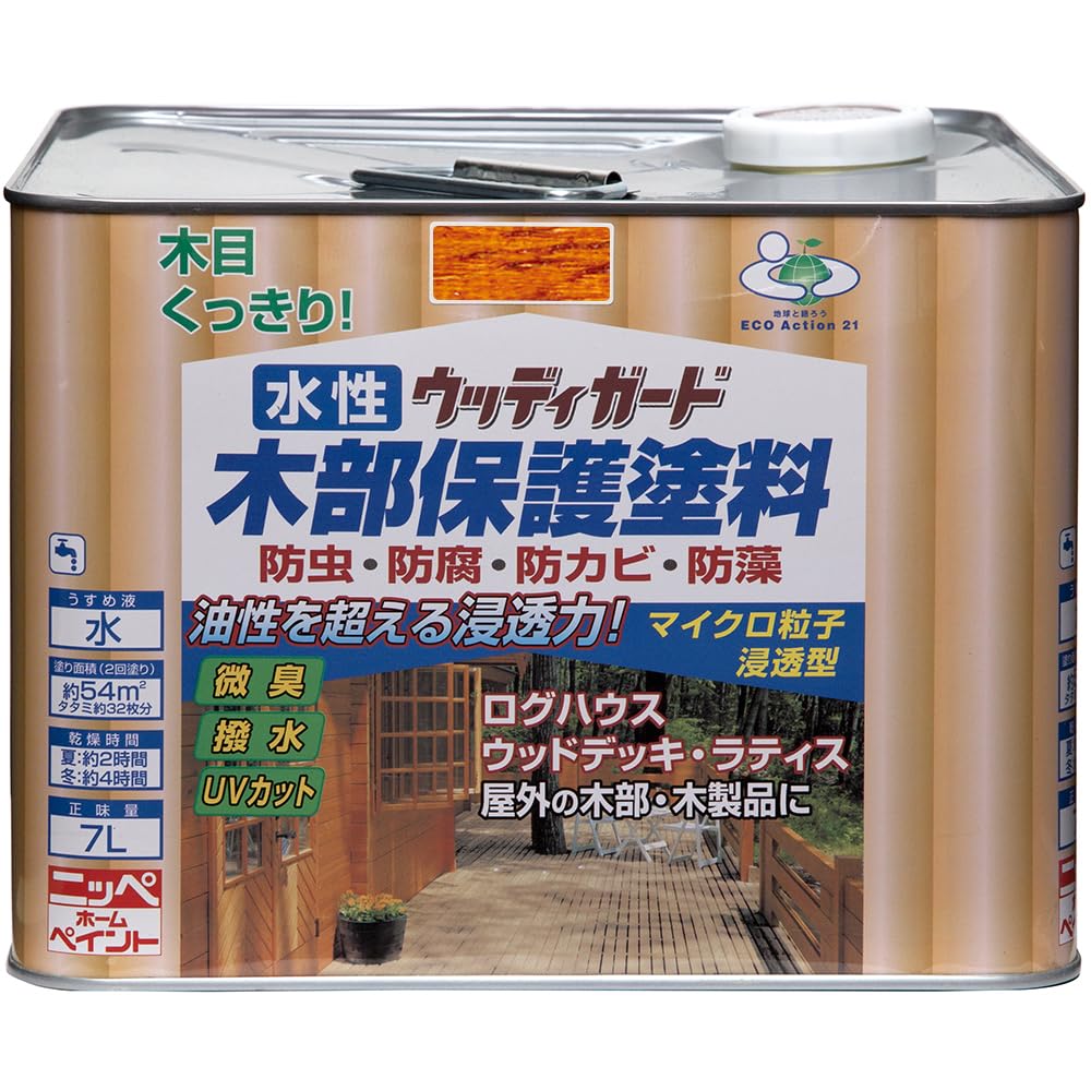 ・容量:7L ・カラー:けやき ・塗り面積(2回塗り):約54平方メートル(タタミ約32枚分) ・乾燥時間:夏(30℃)約2時間、冬(10℃)約4時間 ・うすめ方:水(目安5%)