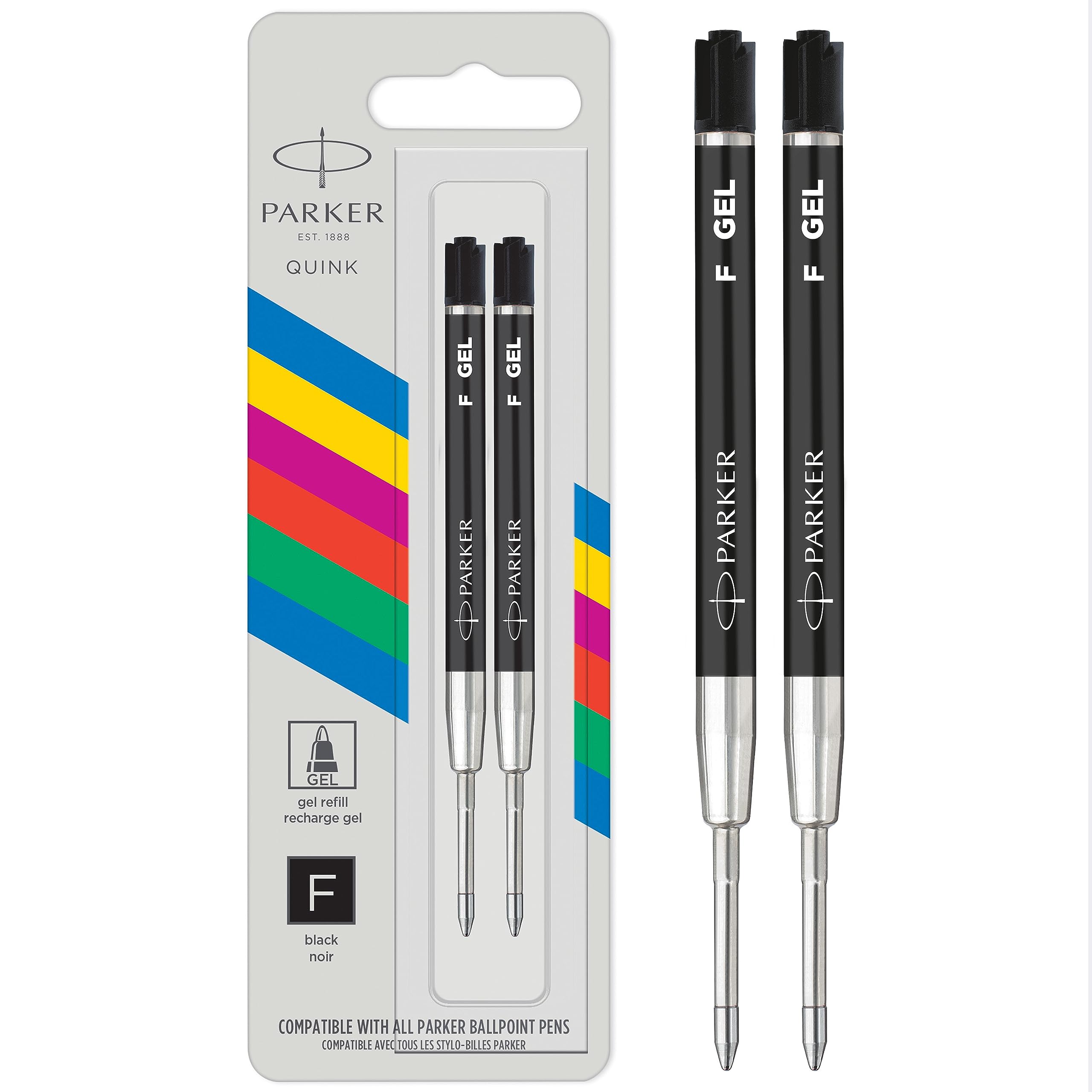 ・内容:水性染料系 ・ボール径:F 細字(0.55mm) ・色:黒 ・入り数:2本セット ・インクタイプ:ジェルインク(油性と水性の特長を併せ持つ) ・筆記距離:従来品の90~96% ・対応製品:PARKERボールペン(アーバン、ジョッター...
