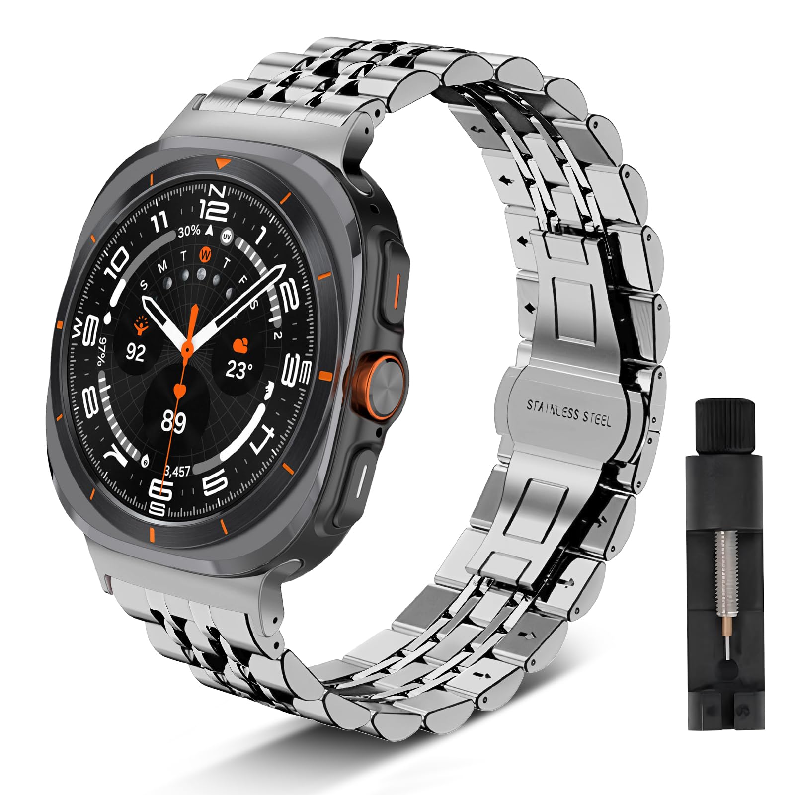 ・対応機種:Samsung Galaxy Watch 8 Ultra 47mm 2025、Samsung Galaxy Watch 7 Ultra 47mm 2024 ・素材:ステンレス ・手首周り対応サイズ:140mm195mm ・付属ツ...
