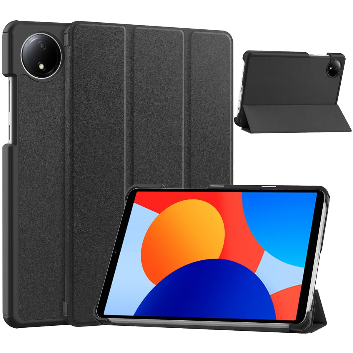 ・対応機種:Redmi Pad SE 8.7インチ ・機能:三つ折り磁気吸着、横置きスタンド機能、マグネット開閉 ・素材:外側/合成皮革、内側/マイクロファイバー ・特徴:薄型、軽量、耐衝撃