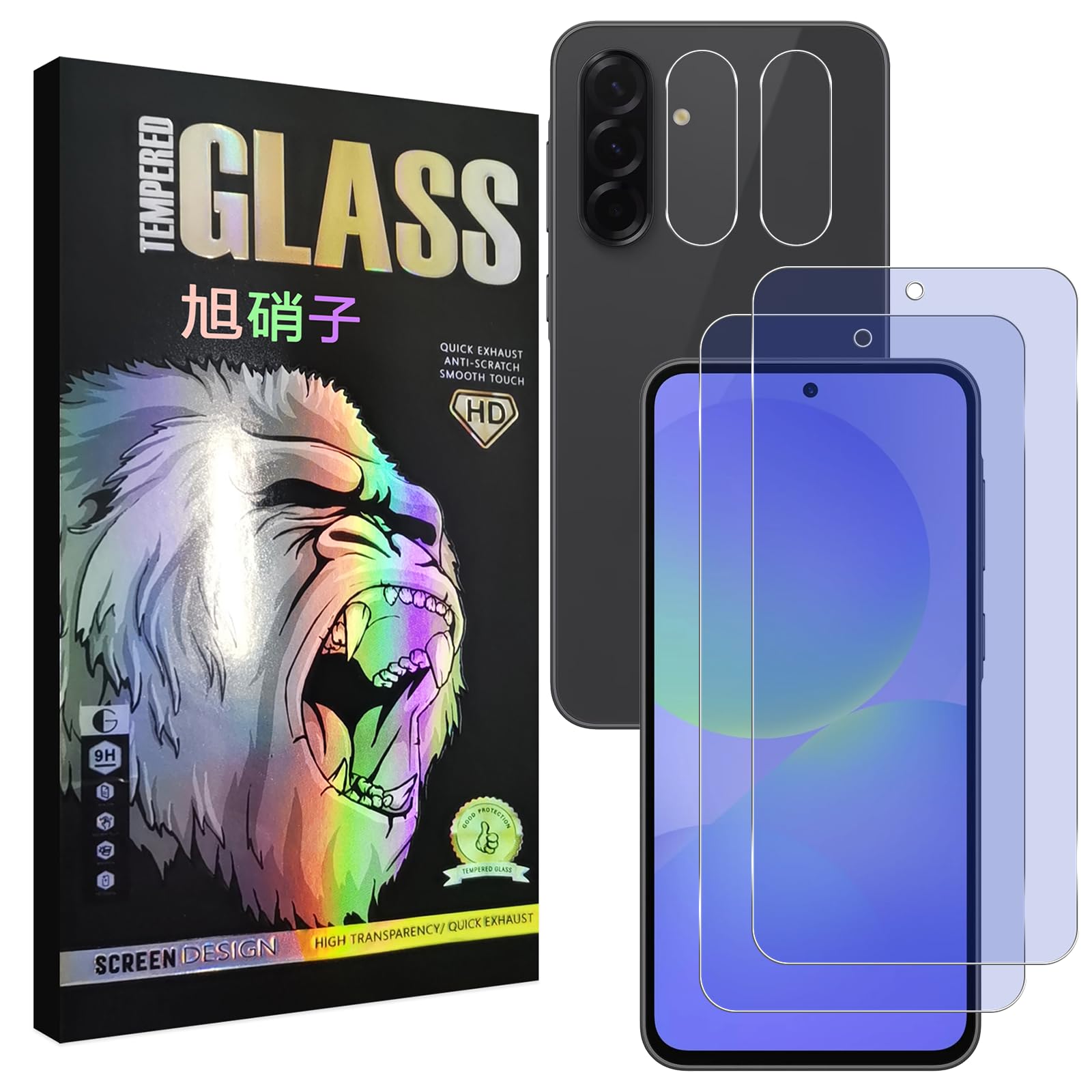 ・対応モデル:Galaxy A36 5G ・セット内容:画面保護フィルム2枚、レンズ保護フィルム2枚(計4枚セット) ・ブルーライトカット率:93% ・素材:国産AGC旭硝子 ・硬度:9H ・透過率:99% ・厚さ:0.26mm ・機能:指...