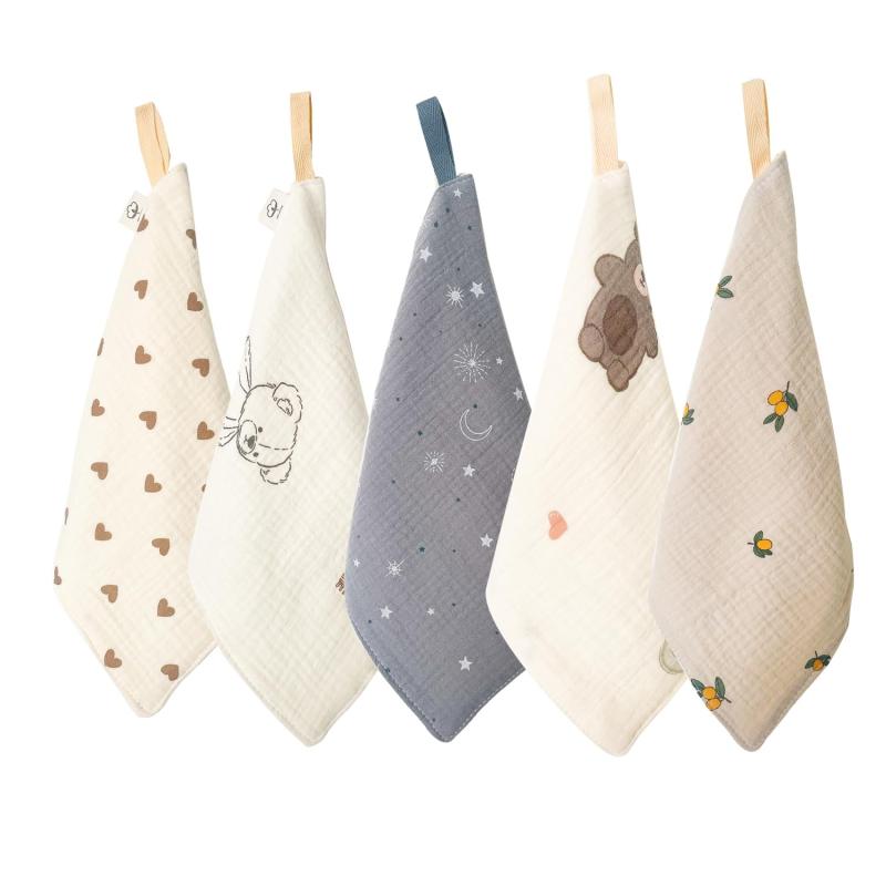 ガーゼタオル ガーゼハンカチ 赤ちゃん ベビー ループ 25x25cm 5枚セット よだれふき 綿100％ 6重ガーゼ 新生児 女の子 男の子 保育園 出産祝い