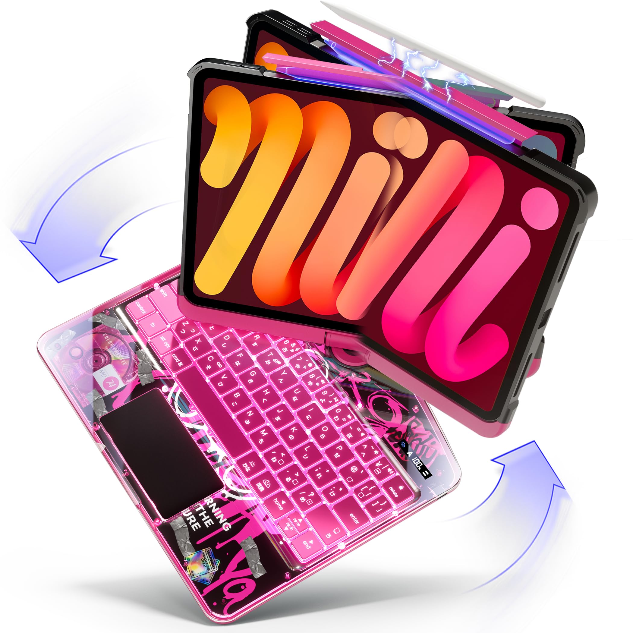 ・対応機種:iPad 第10世代/第11世代 (10.9/11インチ A16) ・構造:360度回転ヒンジ ・収納:マグネット式スライド収納(Apple Pencil用) ・バックライト:7色(3段階輝度調整可能) ・キー構造:パンタグラフ...