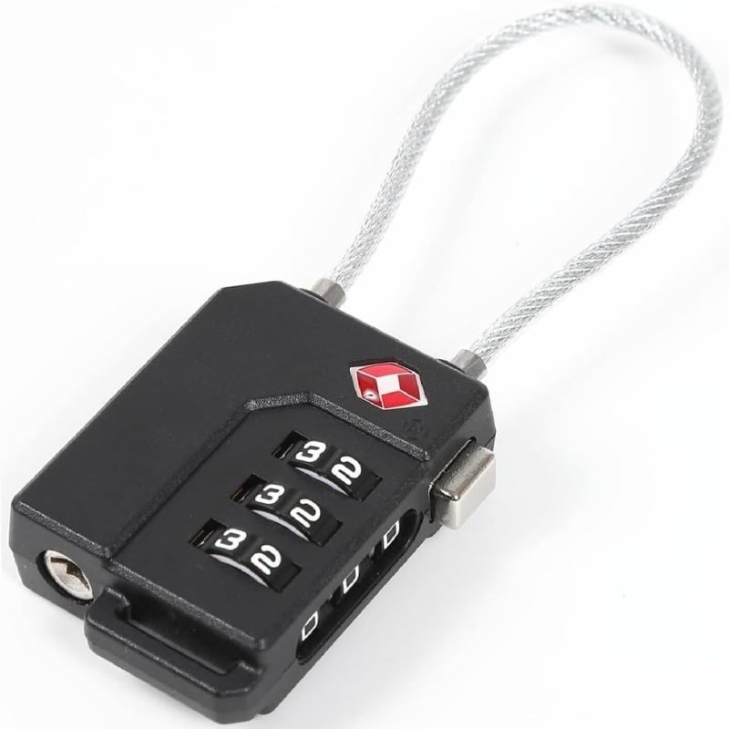 TSAロック ワイヤー南京錠 ブラック 旅行用 安心 防犯グッズ ダイヤル式TSA搭載のワイヤー南京錠です。